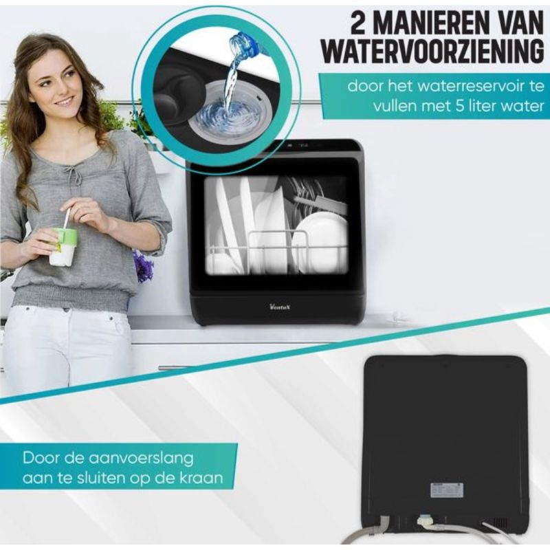Ventux® Mini Vaatwasser Incl. App – Afwasmachine – 5 Programma’s – 900 ...