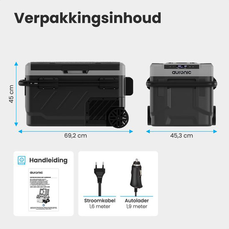 Auronic Compressor Koelbox Elektrisch 12V en 230 volt - Vriezen en Koelen - Coolbox - 40L ...